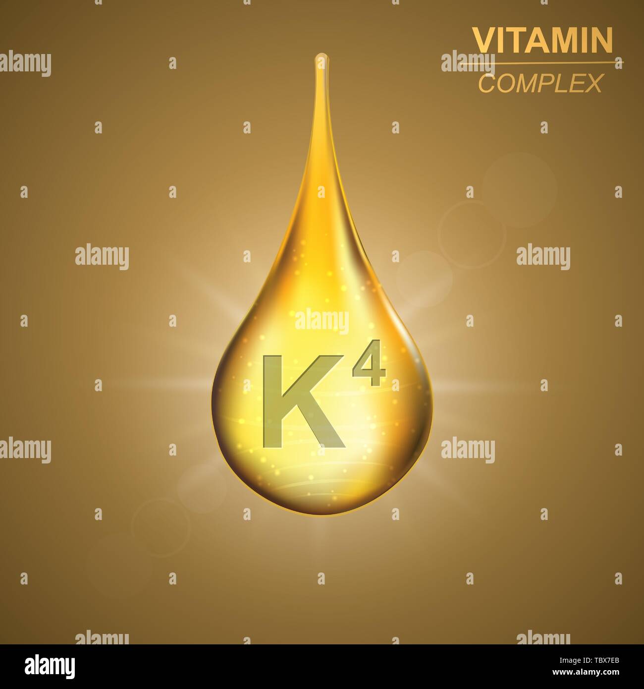 Vitamin K4 gold shining drop icon .Menadiol Vitamin complex background ...