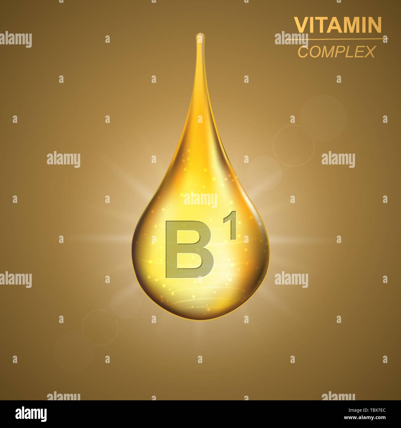 Vitamin B1 gold shining drop icon .Thiamine Vitamin complex background ...