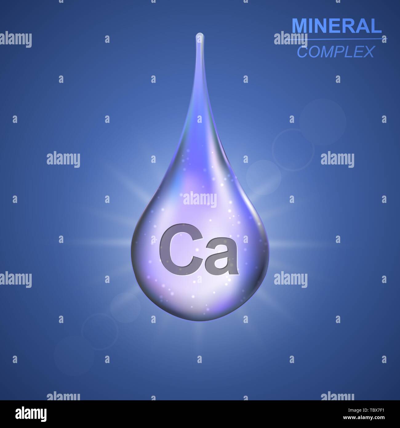 Calcium Mineral shining blue drop icon .Mineral complex background ...