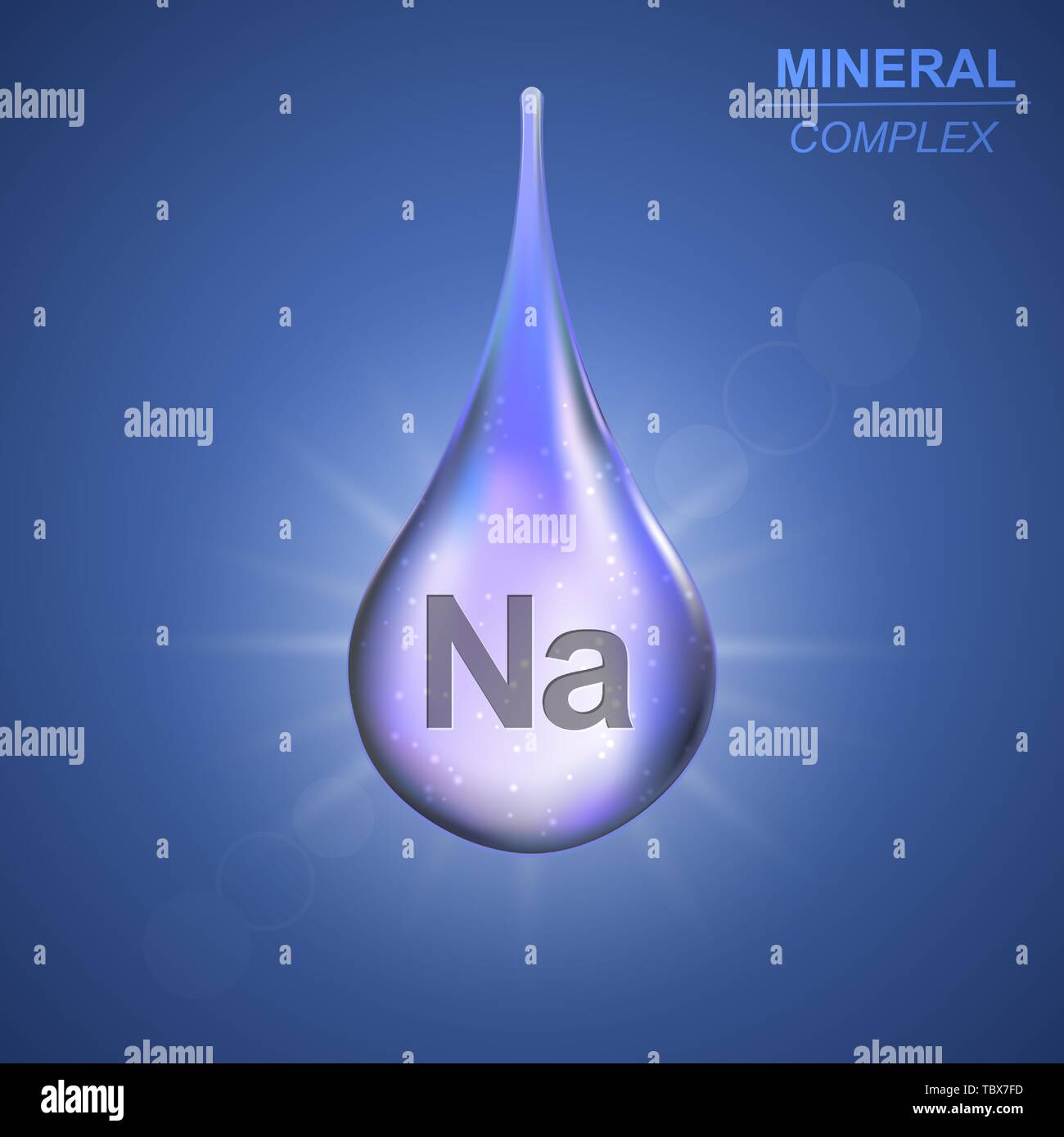 Sodium Mineral shining blue drop icon .Mineral complex background Stock ...