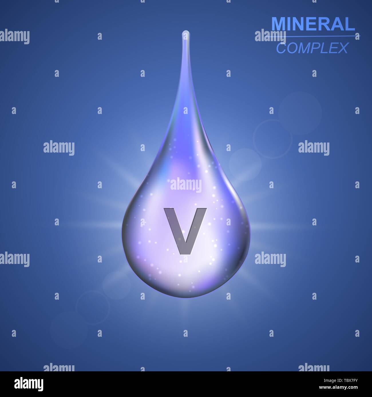 Vanadium Mineral shining blue drop icon .Mineral complex background ...