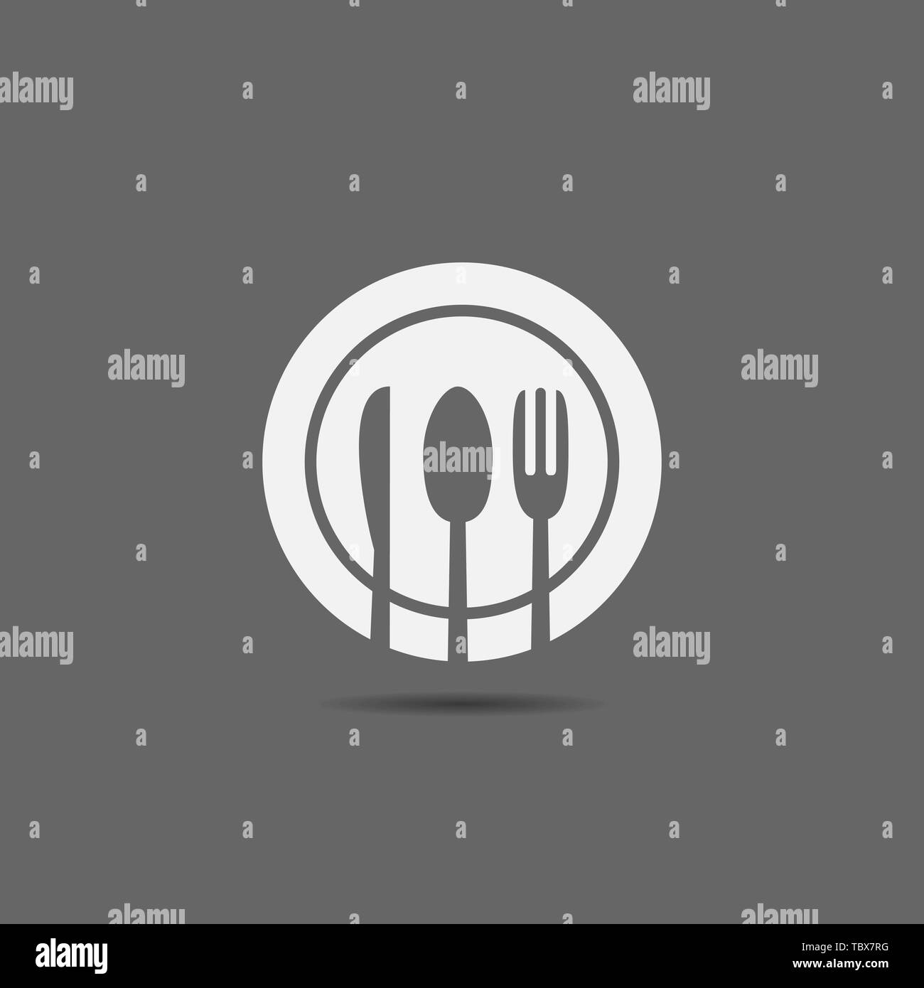 Fork, knife, spoon and plate icon. Restaurant or cafe symbol, Vector ...