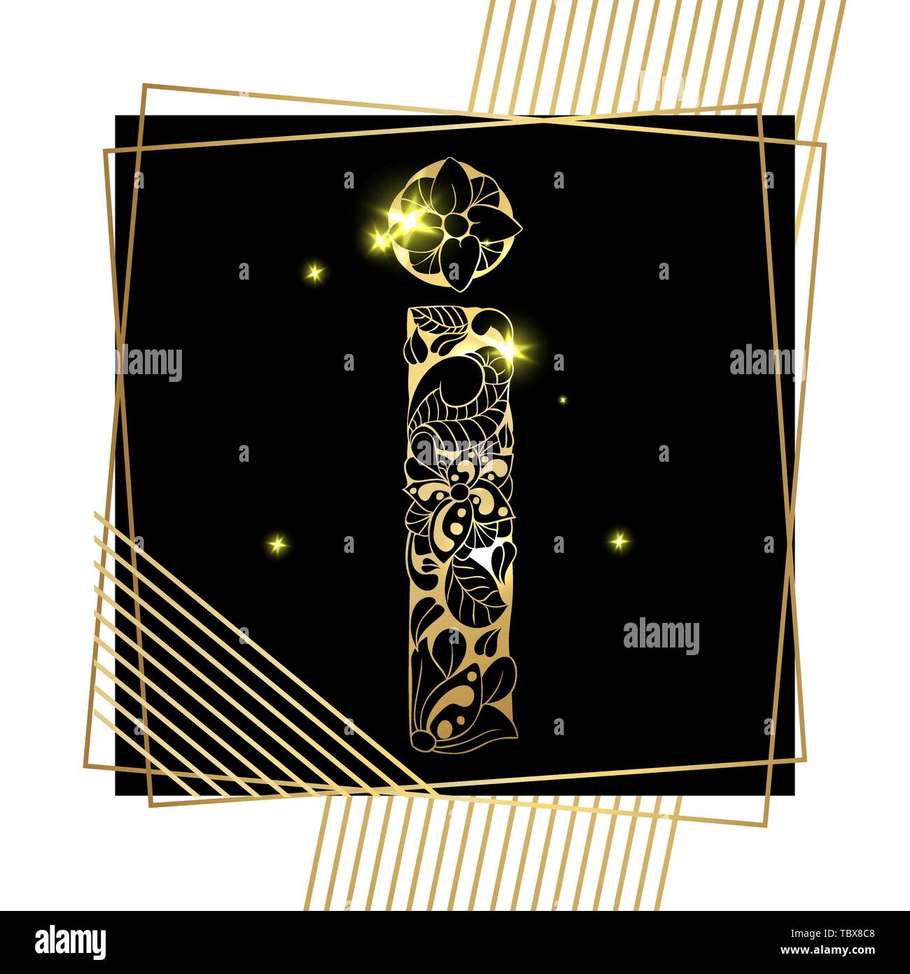 Golden Floral Ornamental Alphabet, Initial Letter I Font with Modern ...