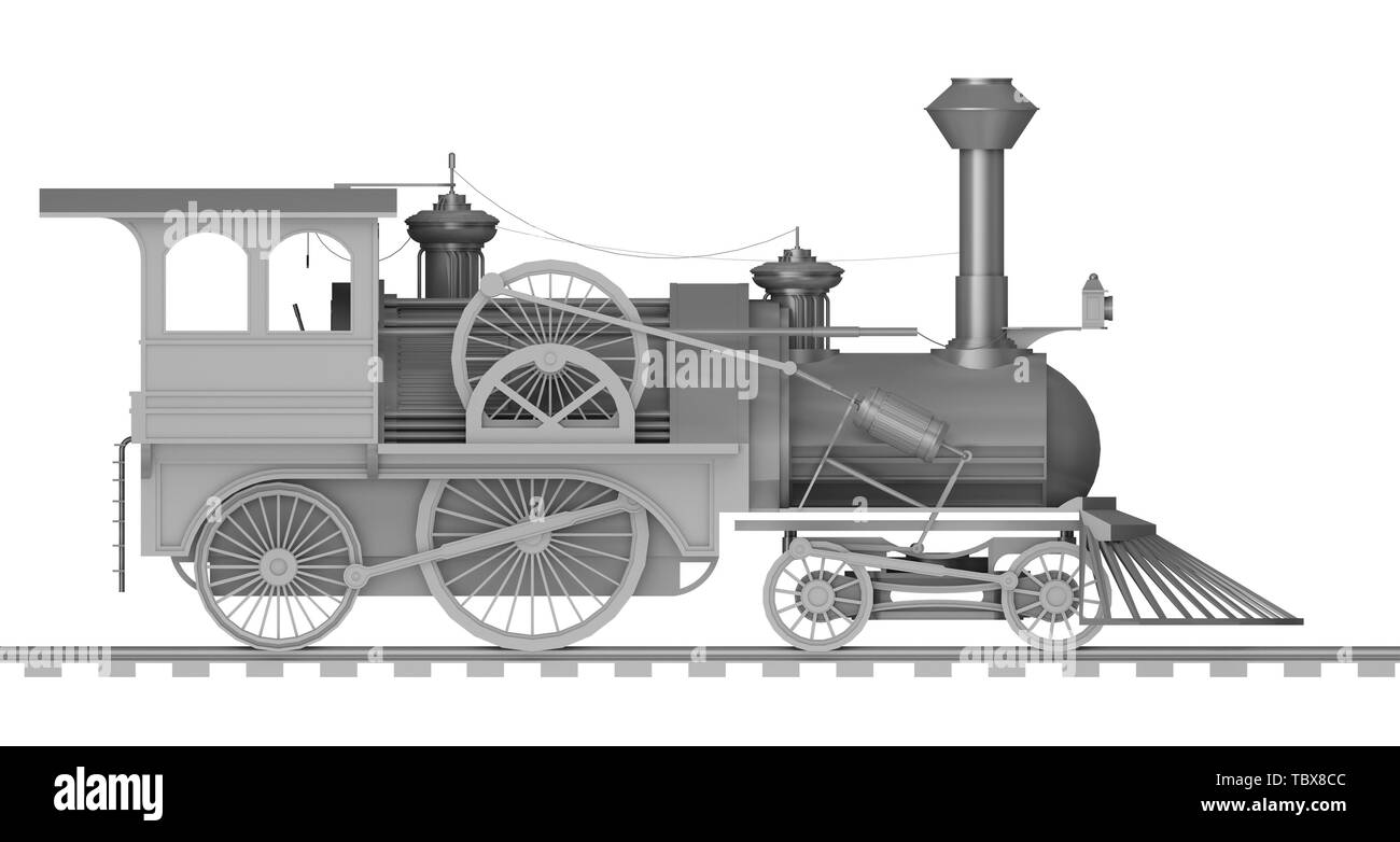 gray locomotive isolated on white. 3d rendering Stock Photo - Alamy
