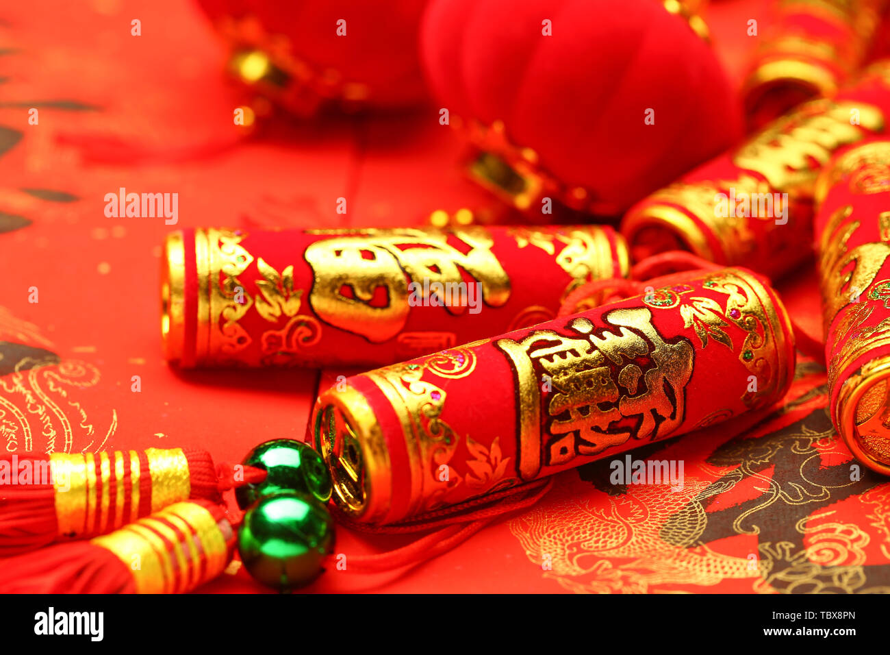 Spring Festival firecrackers red lanterns Stock Photo - Alamy