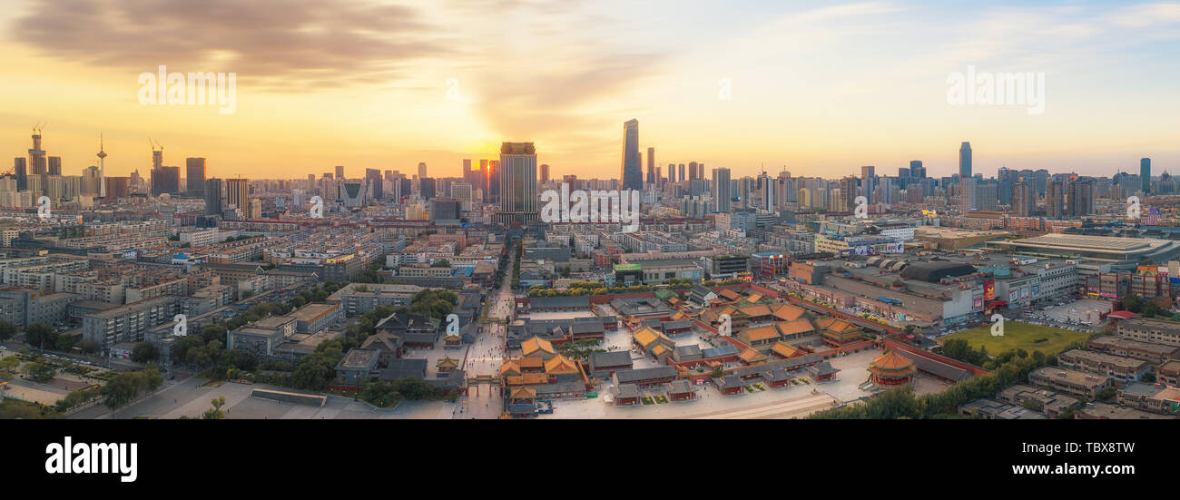 Panoramic view of Shenyang city Imperial Palace Museum color TV tower ...