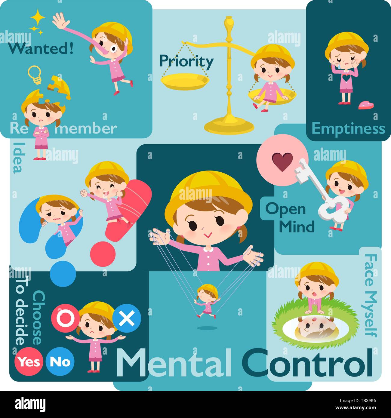 A set of Nursery school girl who control emotions.A variety of image ...