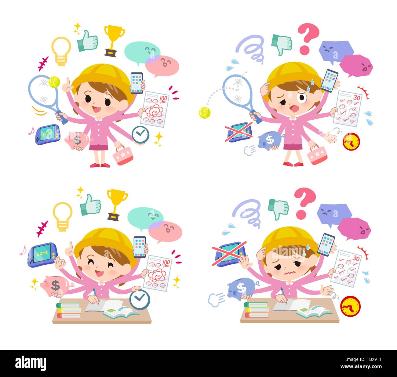 A set of Nursery school girl who perform multitasking.There are things ...