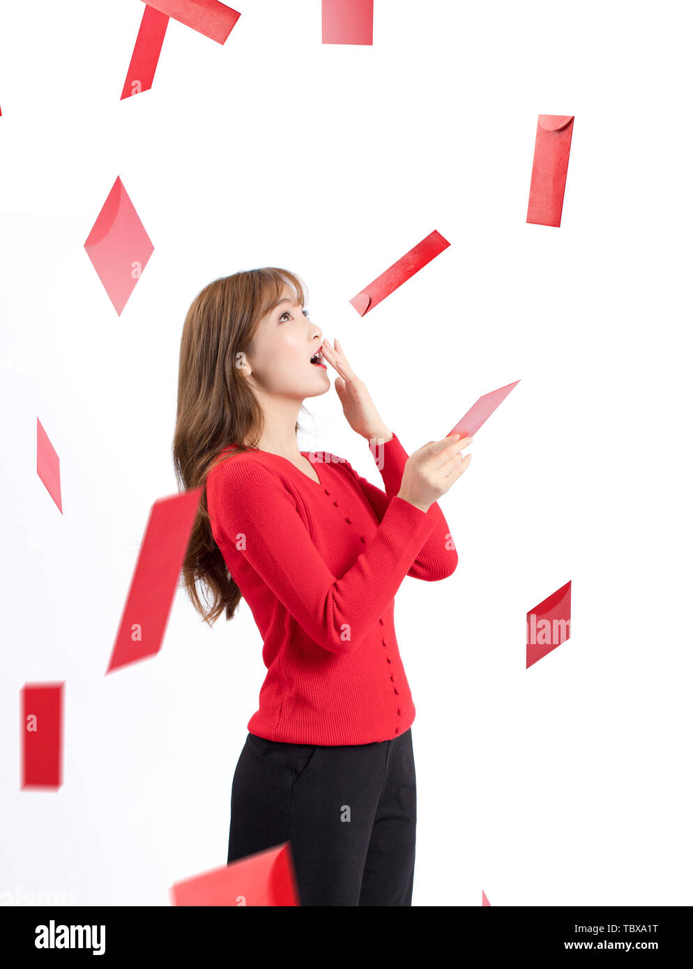 Red envelopes rain beauty on white background Stock Photo - Alamy