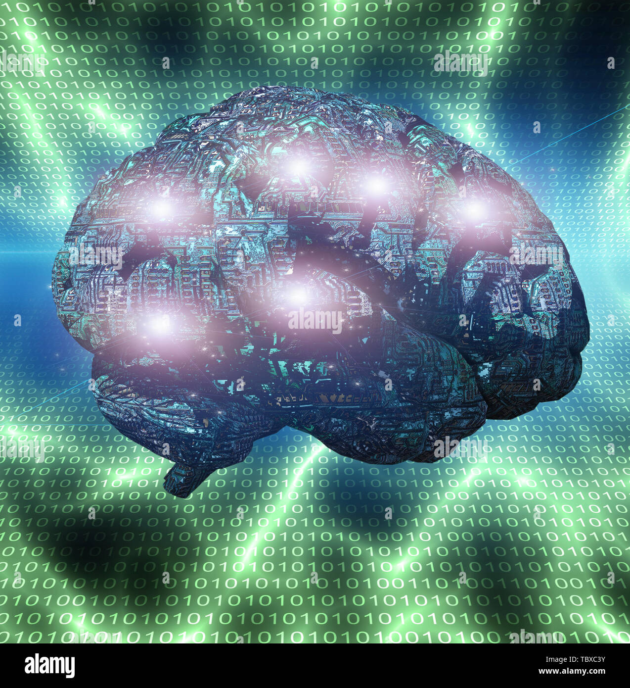 Electronic Brain. Binary code background Stock Photo - Alamy