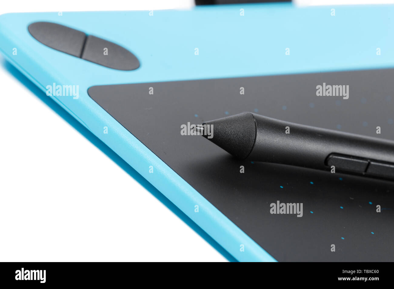 Blue graphic tablet for designer isolated on white background Stock ...