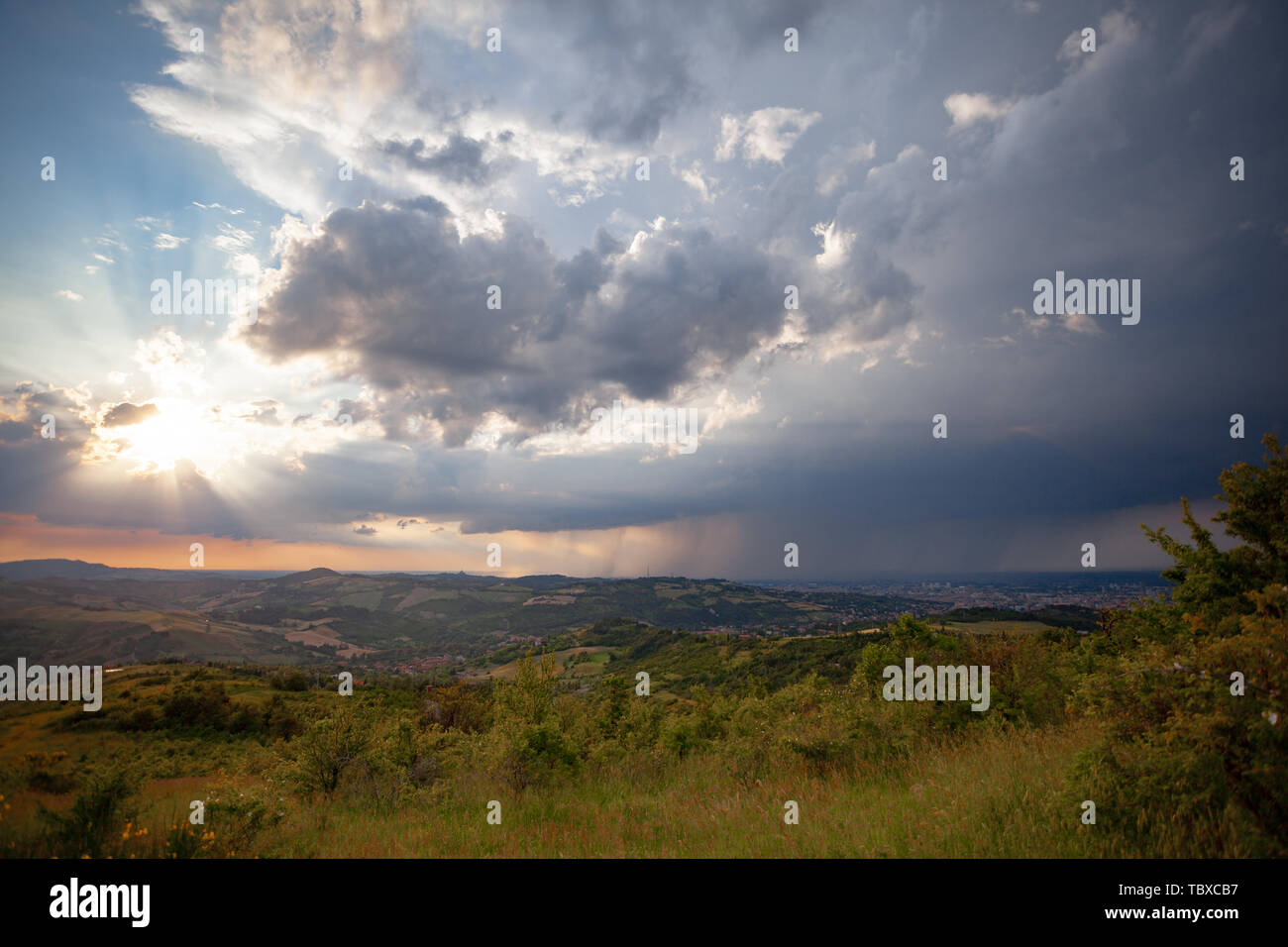 Raining and sun at the same time. Half sun half rain outside Bologna ...