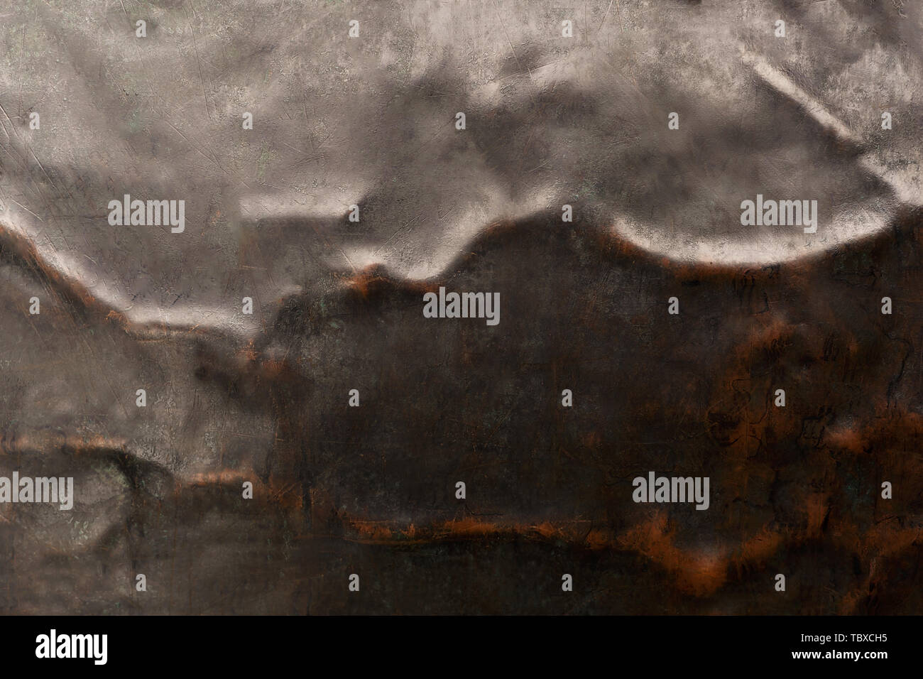 Crumpled and scratched steel and copper metal texture. Abstract ...