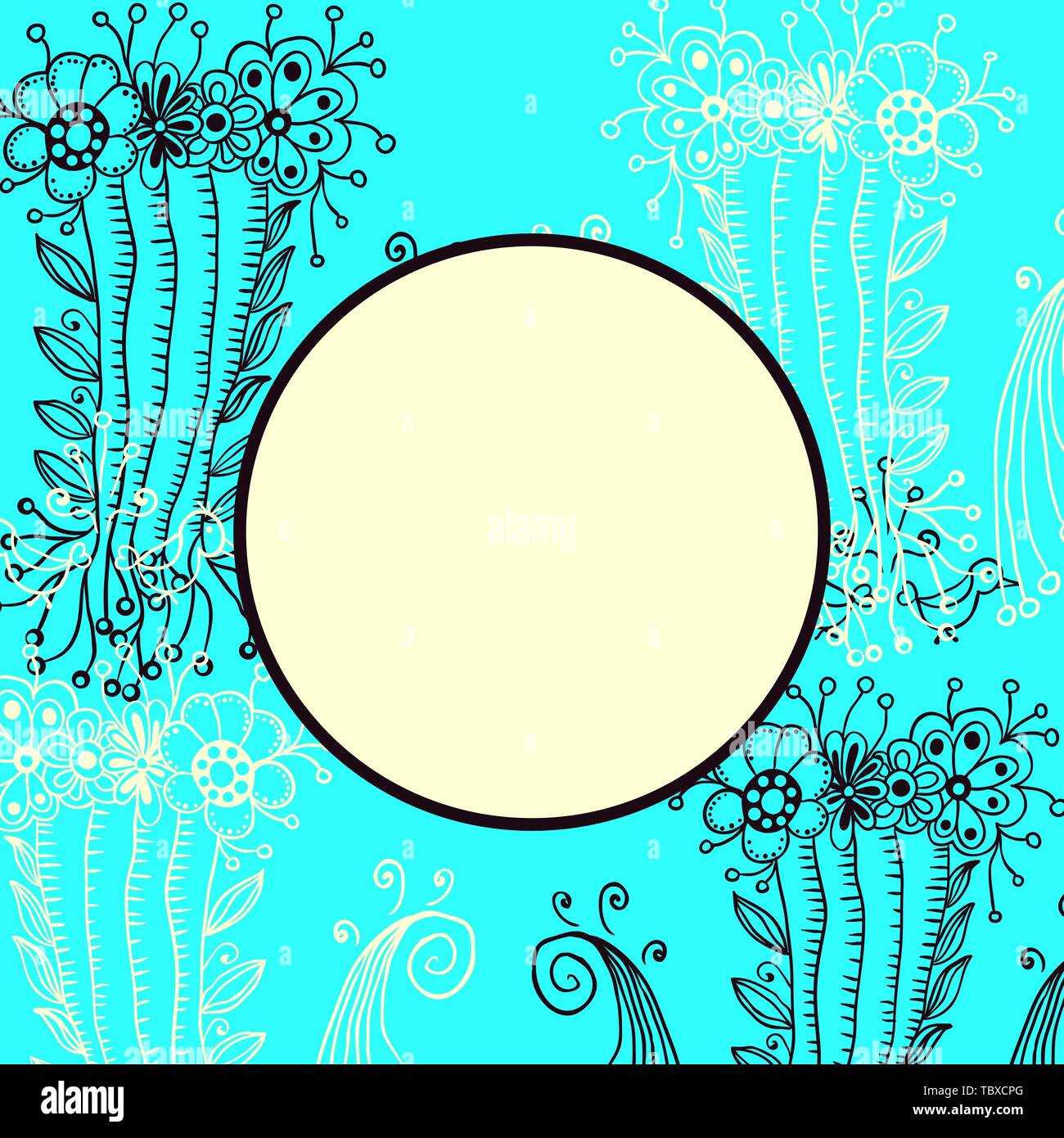 Greeting card design template. With doodle hand drawn background and ...
