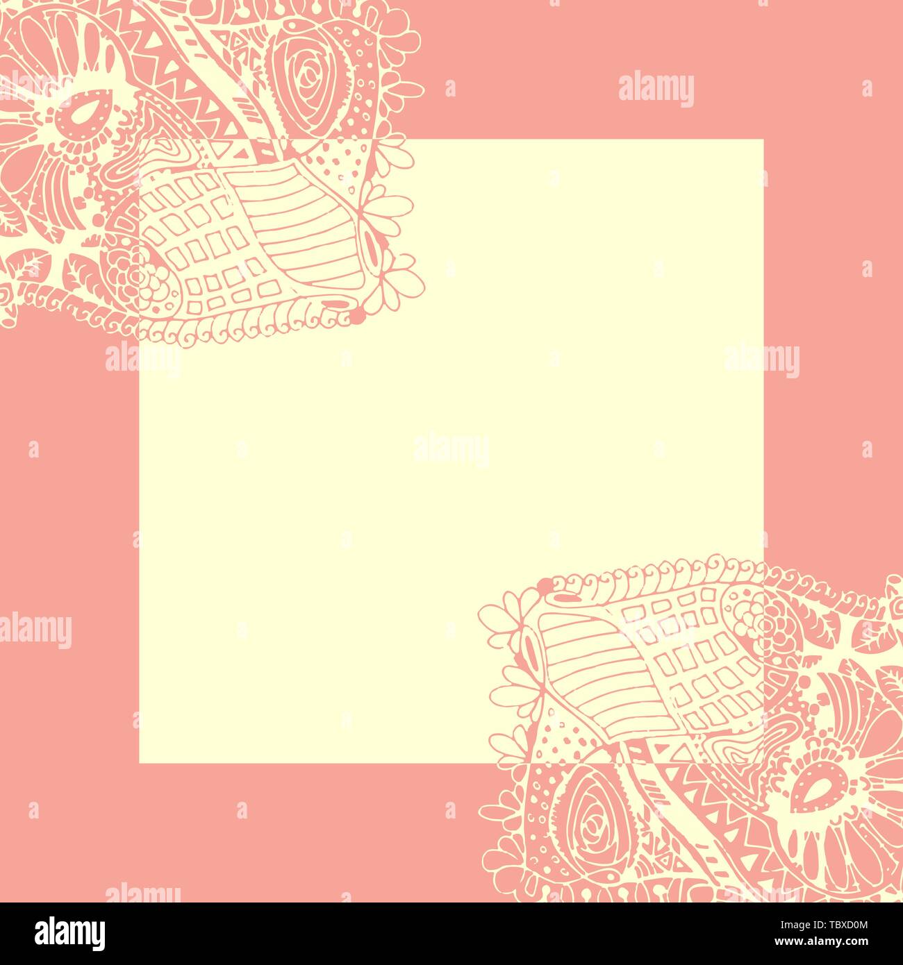 Romantic style greeting crad design template. With doodle hand drawn ...