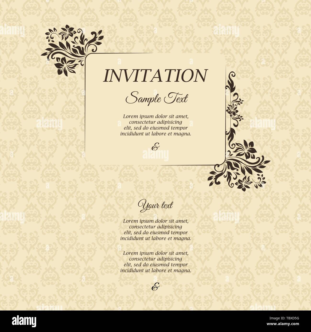 Invitation card in an old-style brown color. Vector illustration with ...