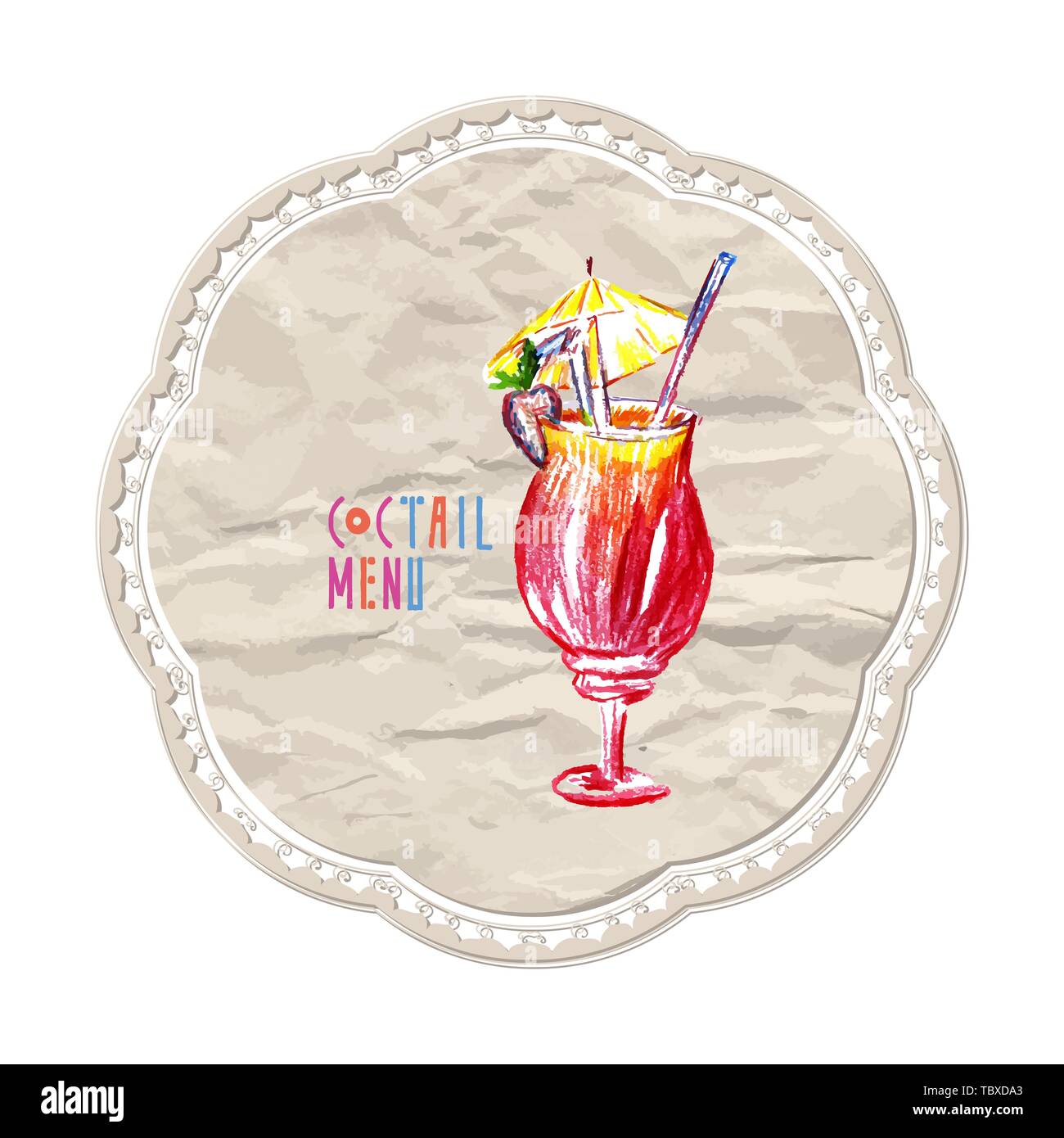 Cocktail Illustration, Vector Hand Drawn Menu Object Stock Vector Image ...