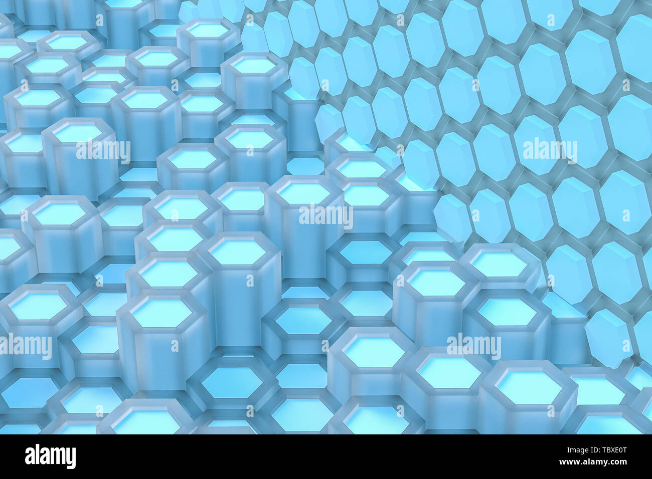 Blue transparent material hexagonal background, three-dimensional ...