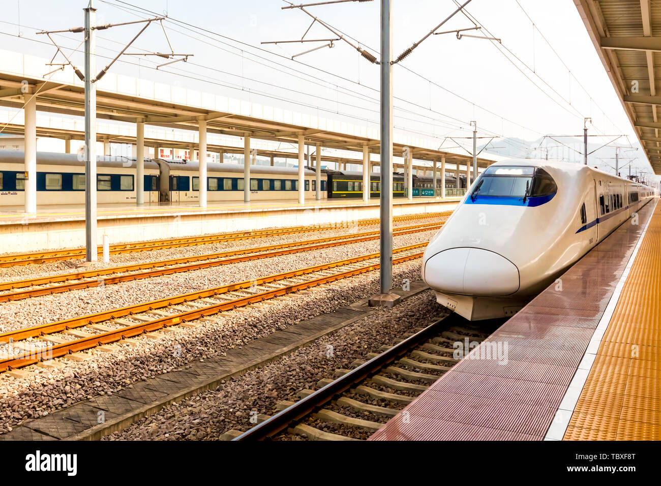 Harmony high-speed rail EMU train enters station Stock Photo - Alamy