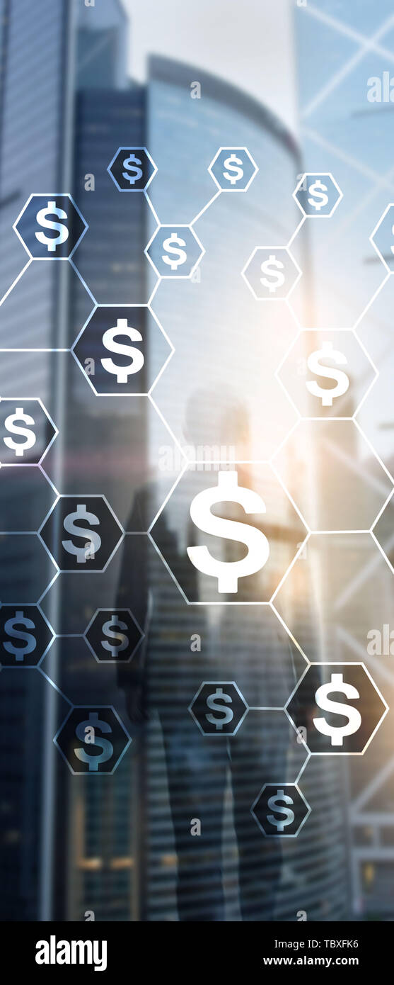 Vertical Panorama Banner. Dollars icons, money network structure. ICO ...