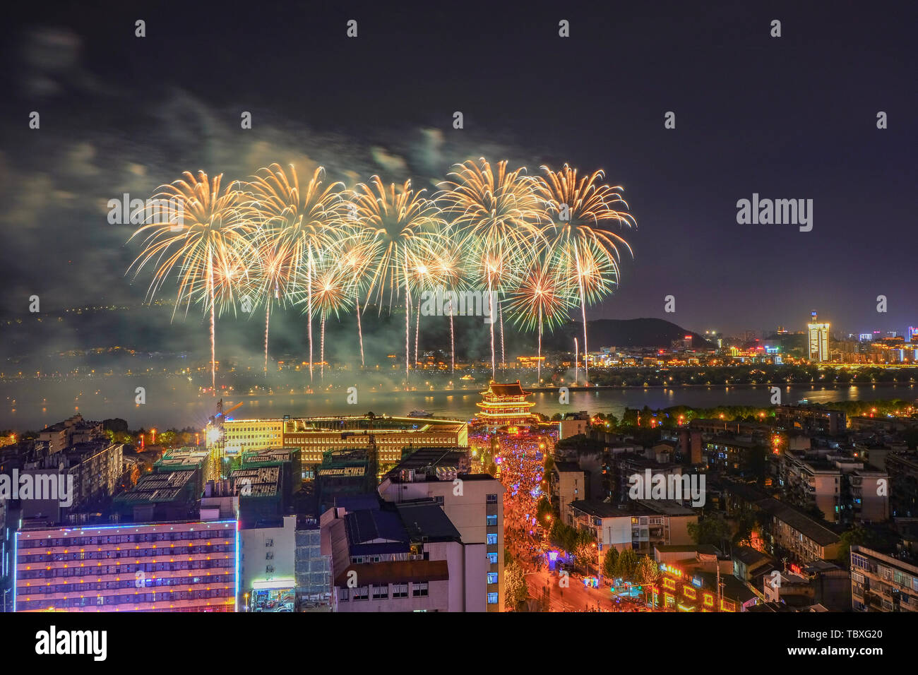 Fireworks in Orange Island, Changsha Stock Photo - Alamy
