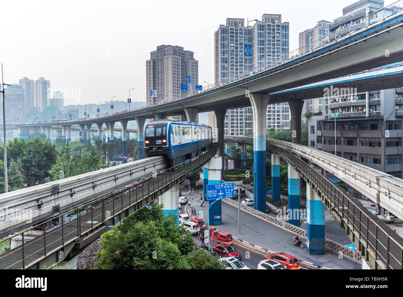 Chongqing city viaduct Stock Photo - Alamy