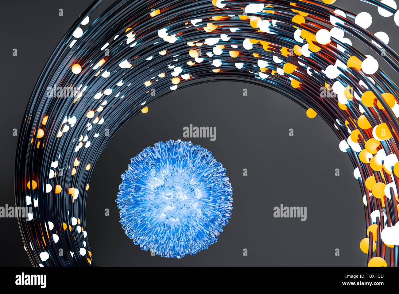 Luminous spheres with flowing lines, three-dimensional rendering Stock ...