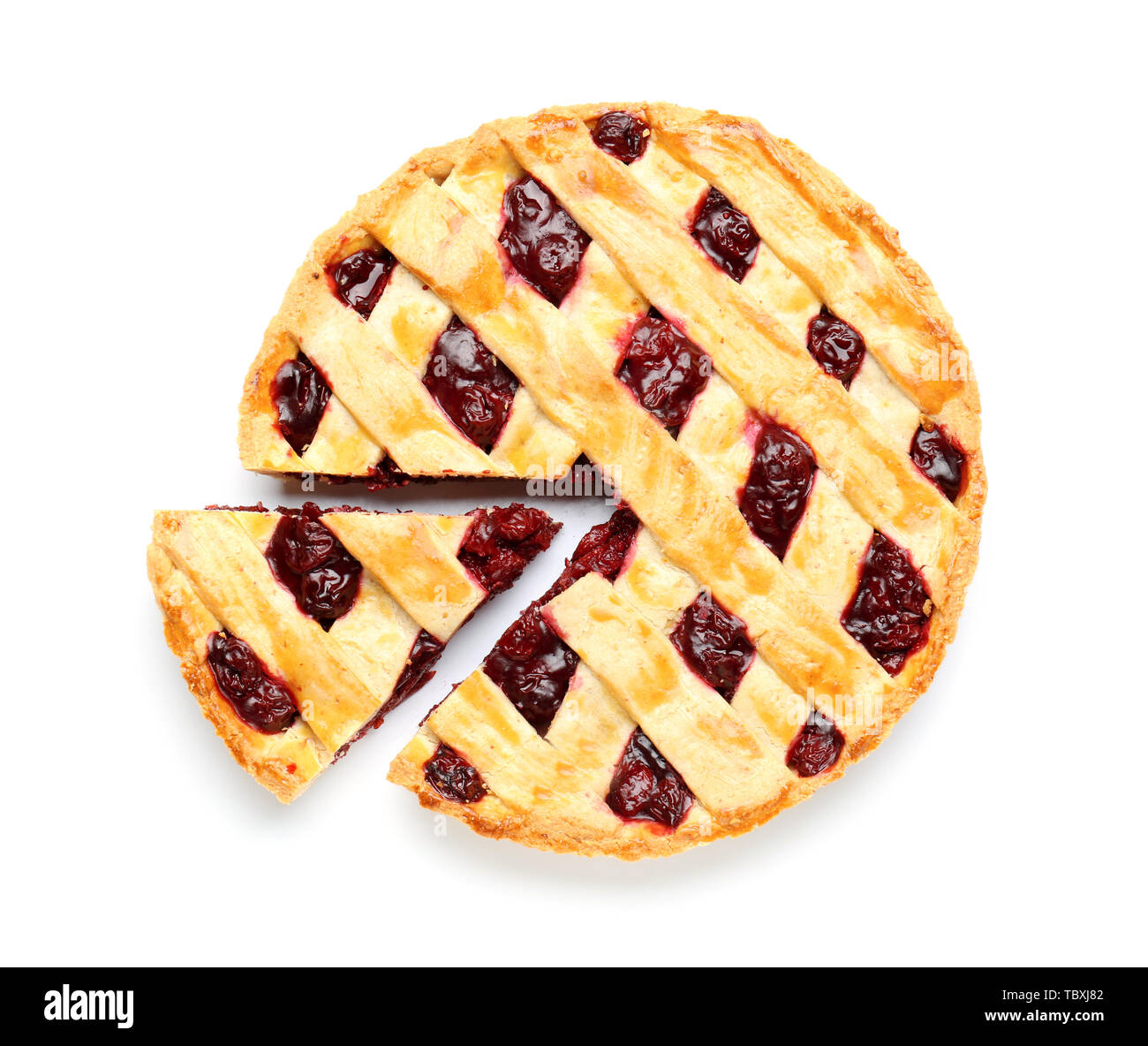 Tasty cherry pie on white background Stock Photo - Alamy