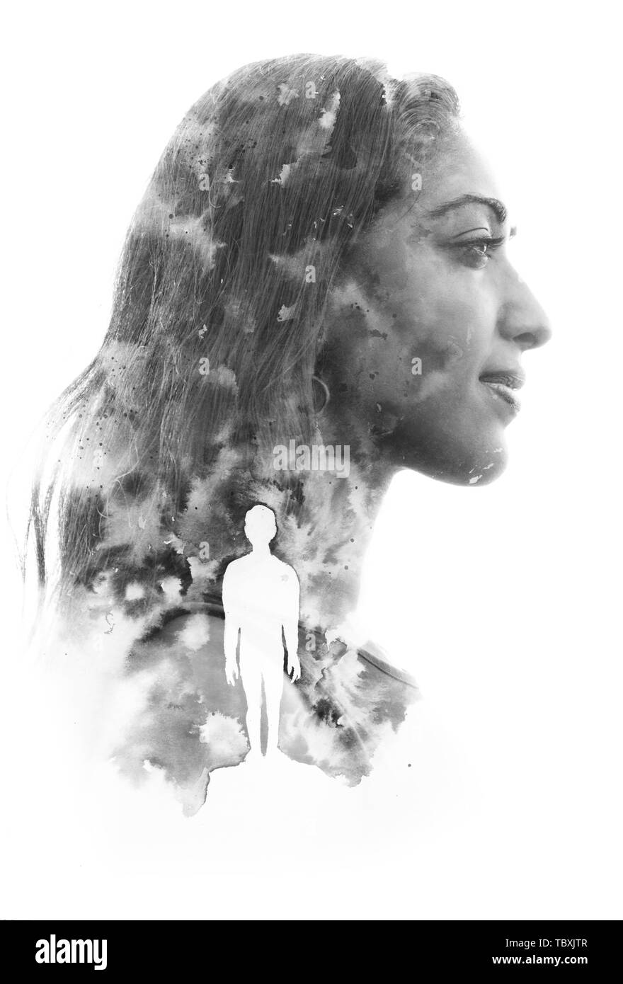 Portrait photography blends in with original artwork Stock Photo - Alamy