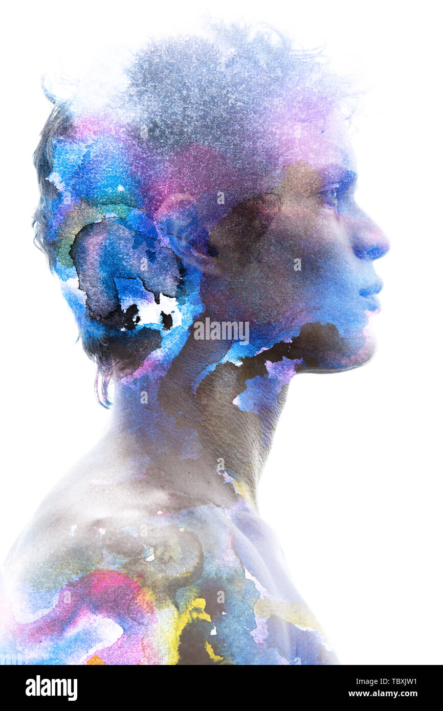 Portrait photography blends in with original artwork Stock Photo - Alamy