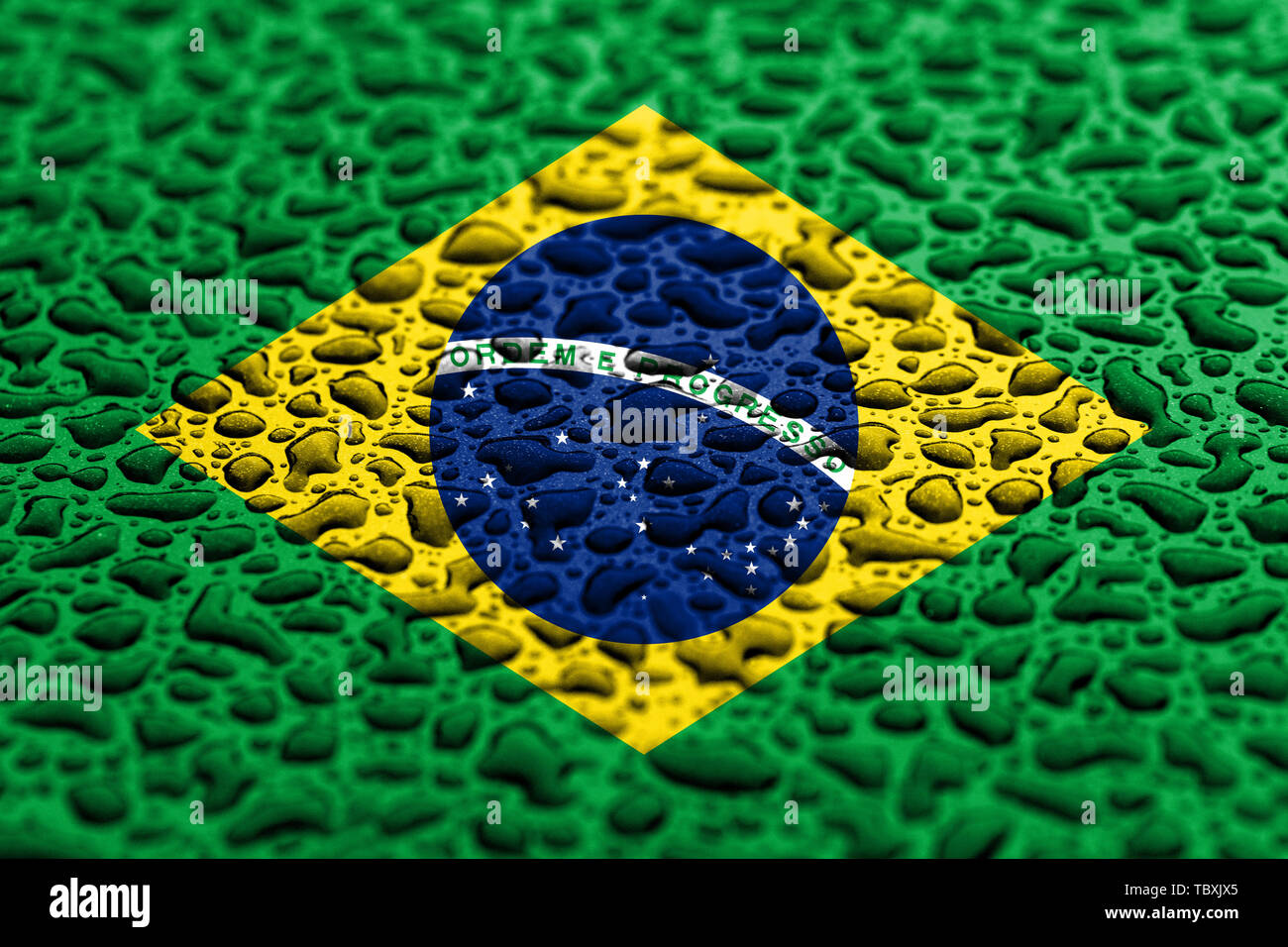 National flag of Brazil made of water drops. Background forecast ...