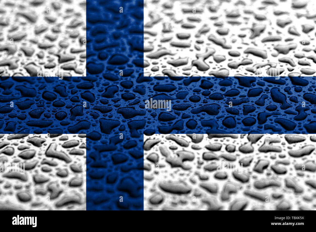 National flag of Finland made of water drops. Background forecast ...