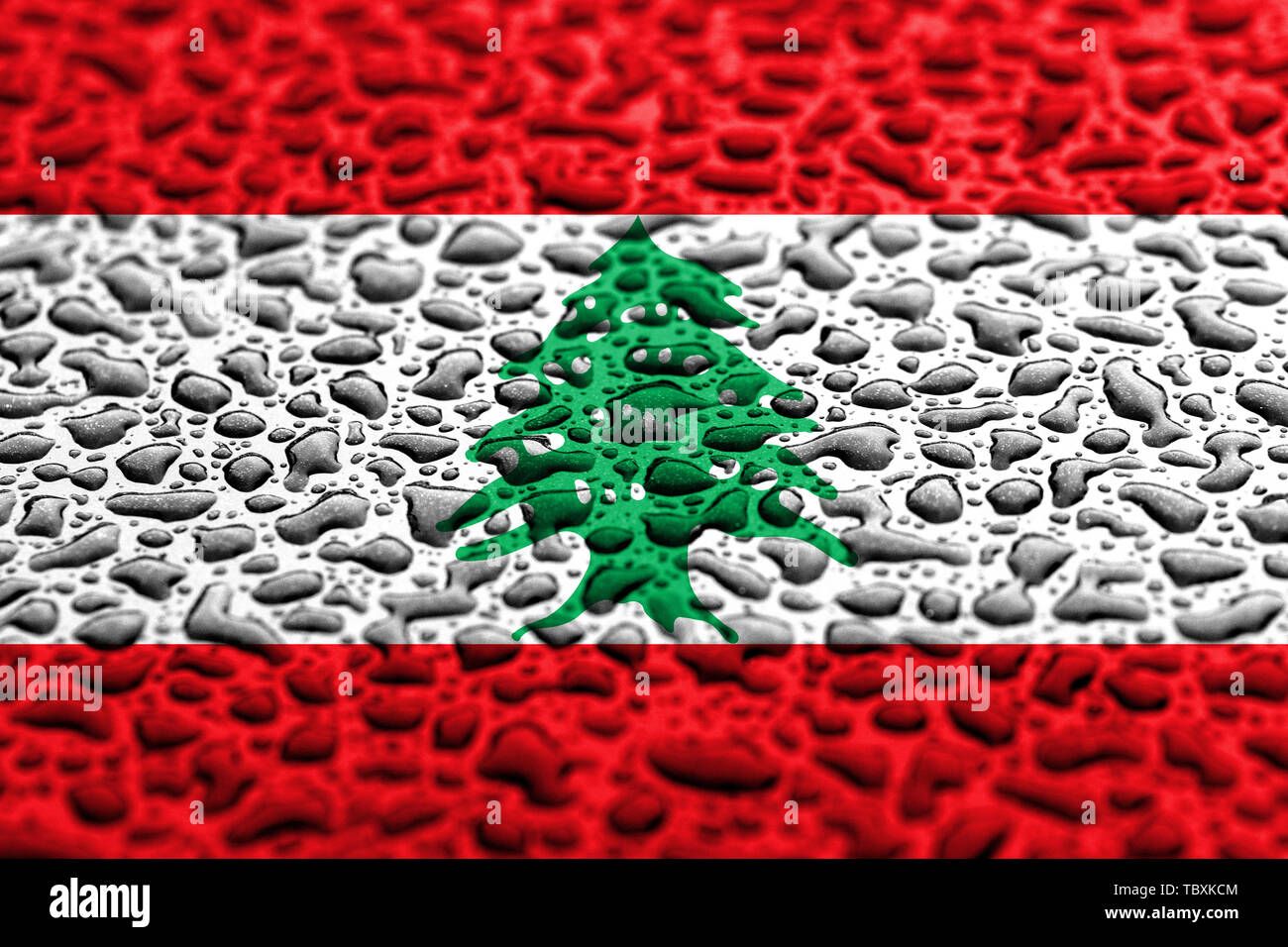 National flag of Lebanon made of water drops. Background forecast ...