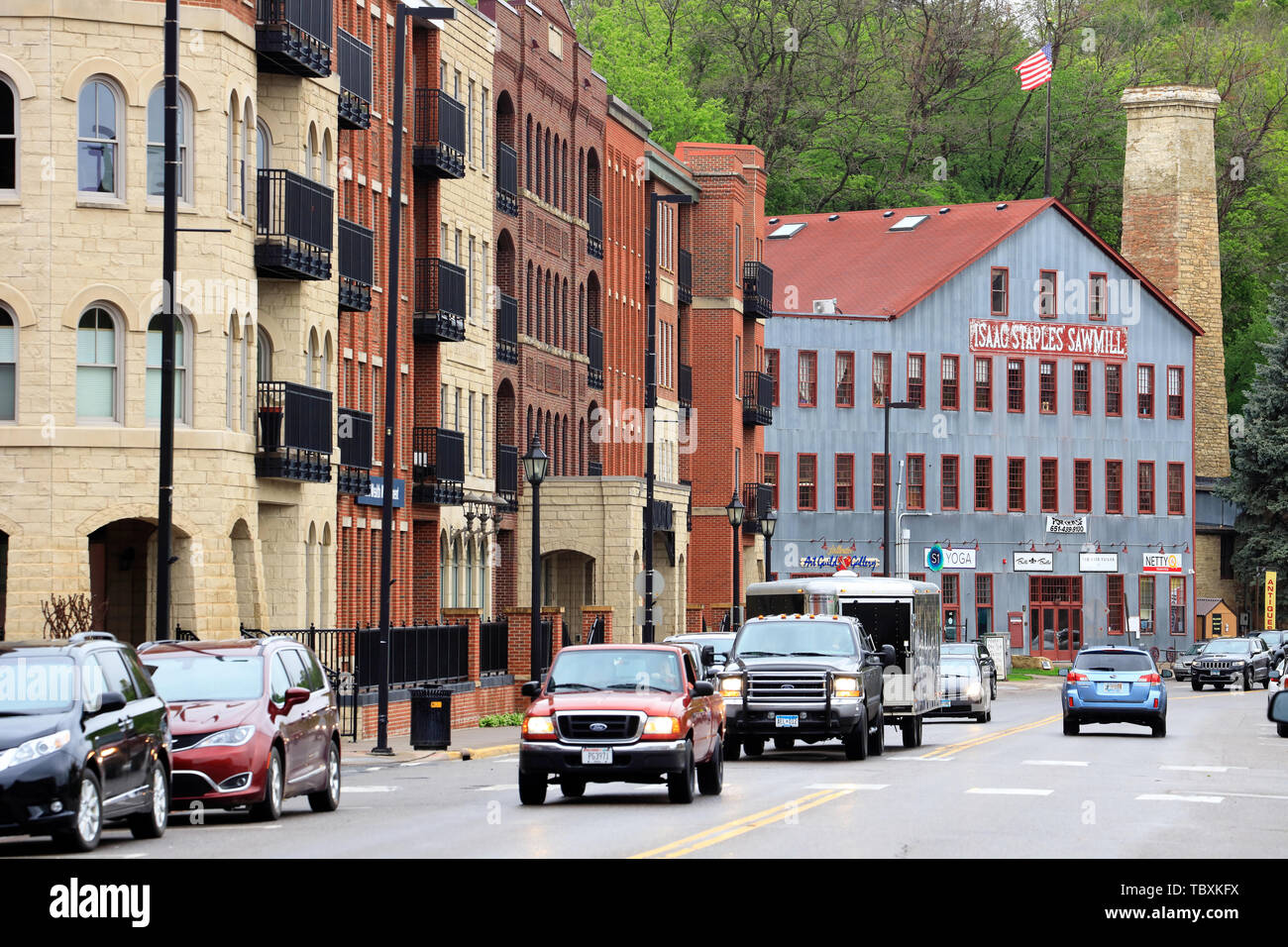 The main street of historic Stillwater on the St.Croix River. the ...