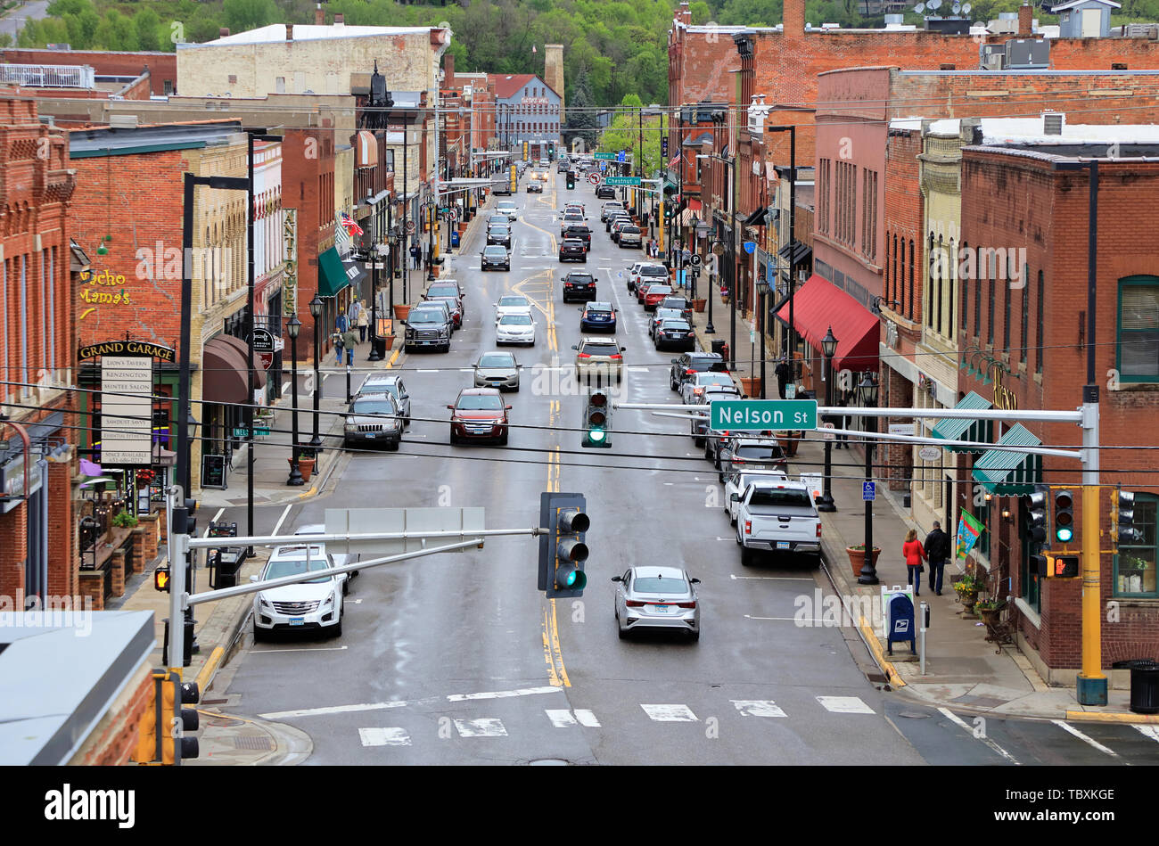 The main street of historic Stillwater on the St.Croix River. the ...