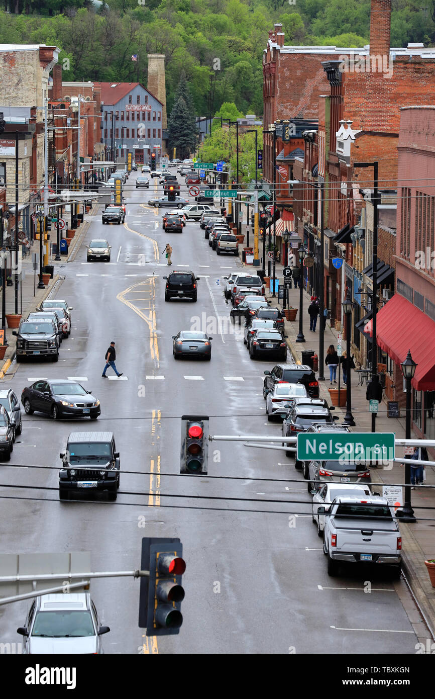 The main street of historic Stillwater on the St.Croix River. the ...