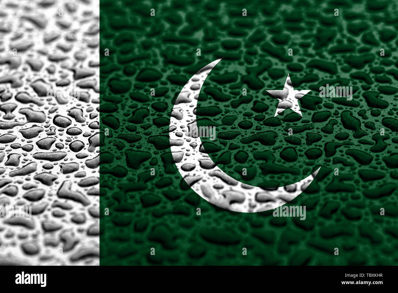 National flag of Pakistan made of water drops. Background forecast ...