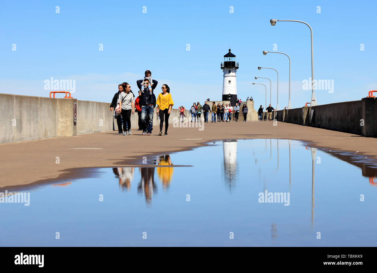 Visitors on the North Pier of Duluth Ship Canal with the North Pier ...