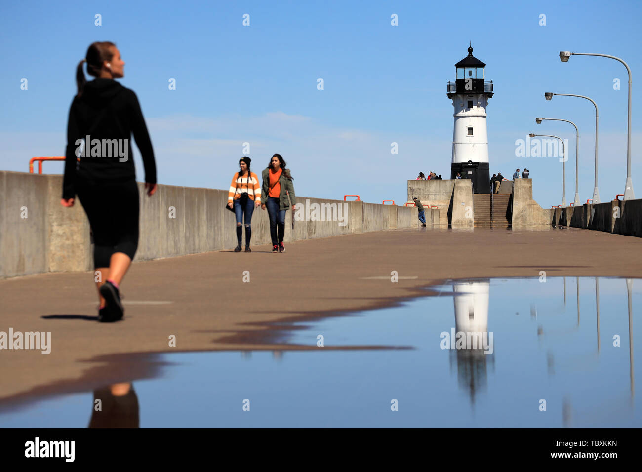 Visitors on the North Pier of Duluth Ship Canal with the North Pier ...
