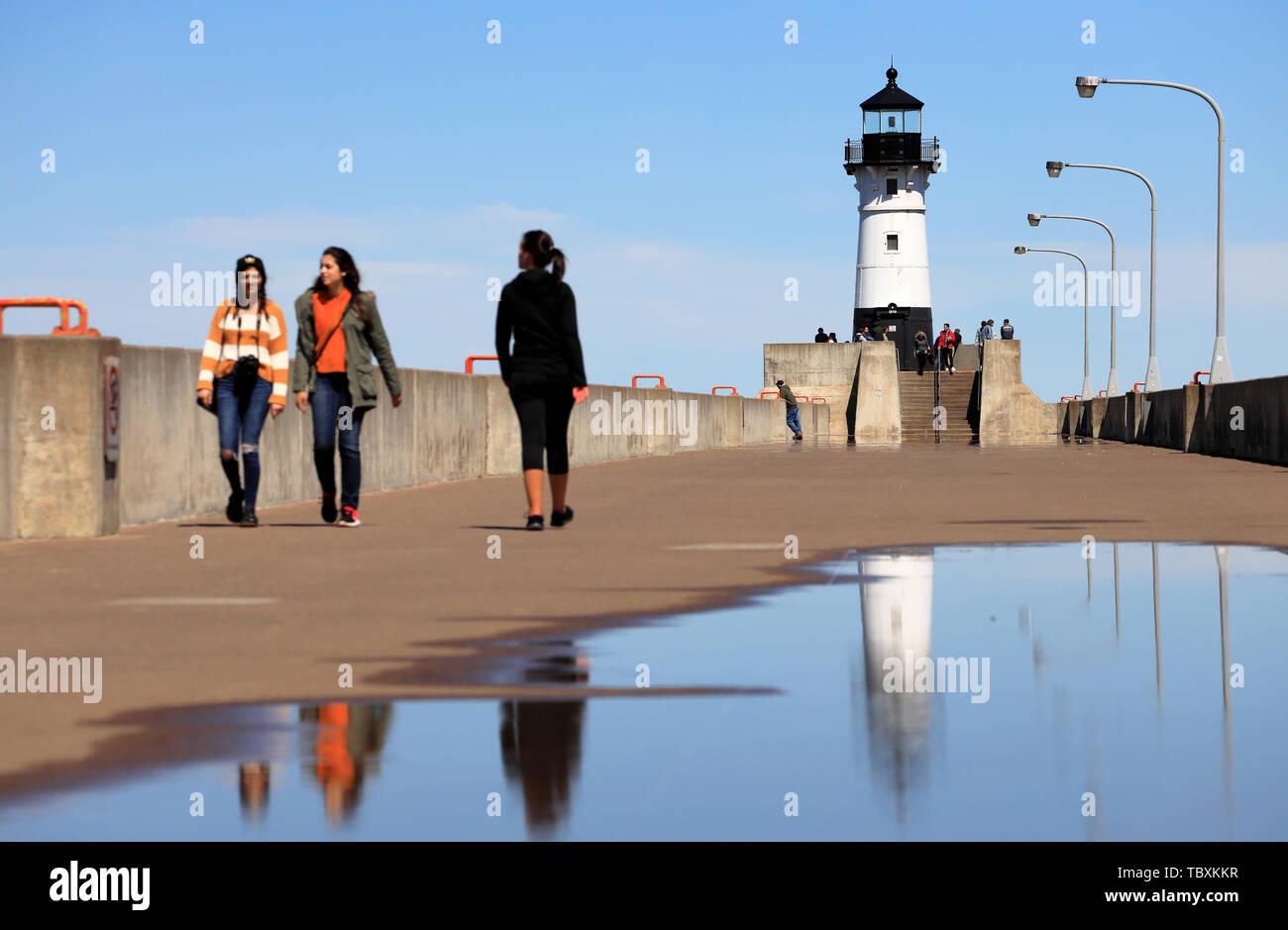 Visitors on the North Pier of Duluth Ship Canal with the North Pier ...