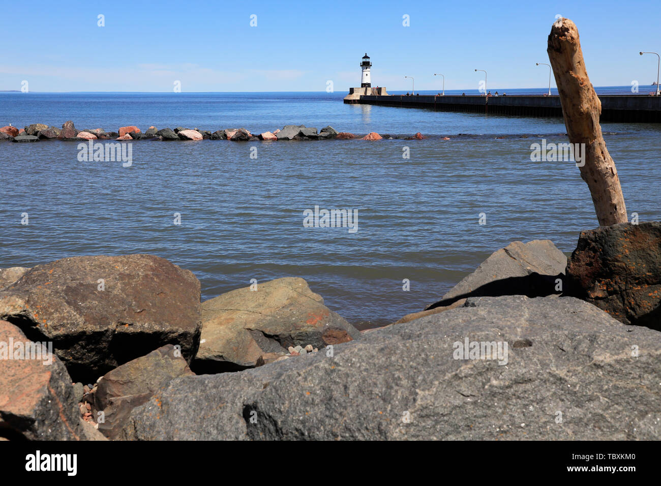 Visitors on the North Pier of Duluth Ship Canal with the North Pier ...