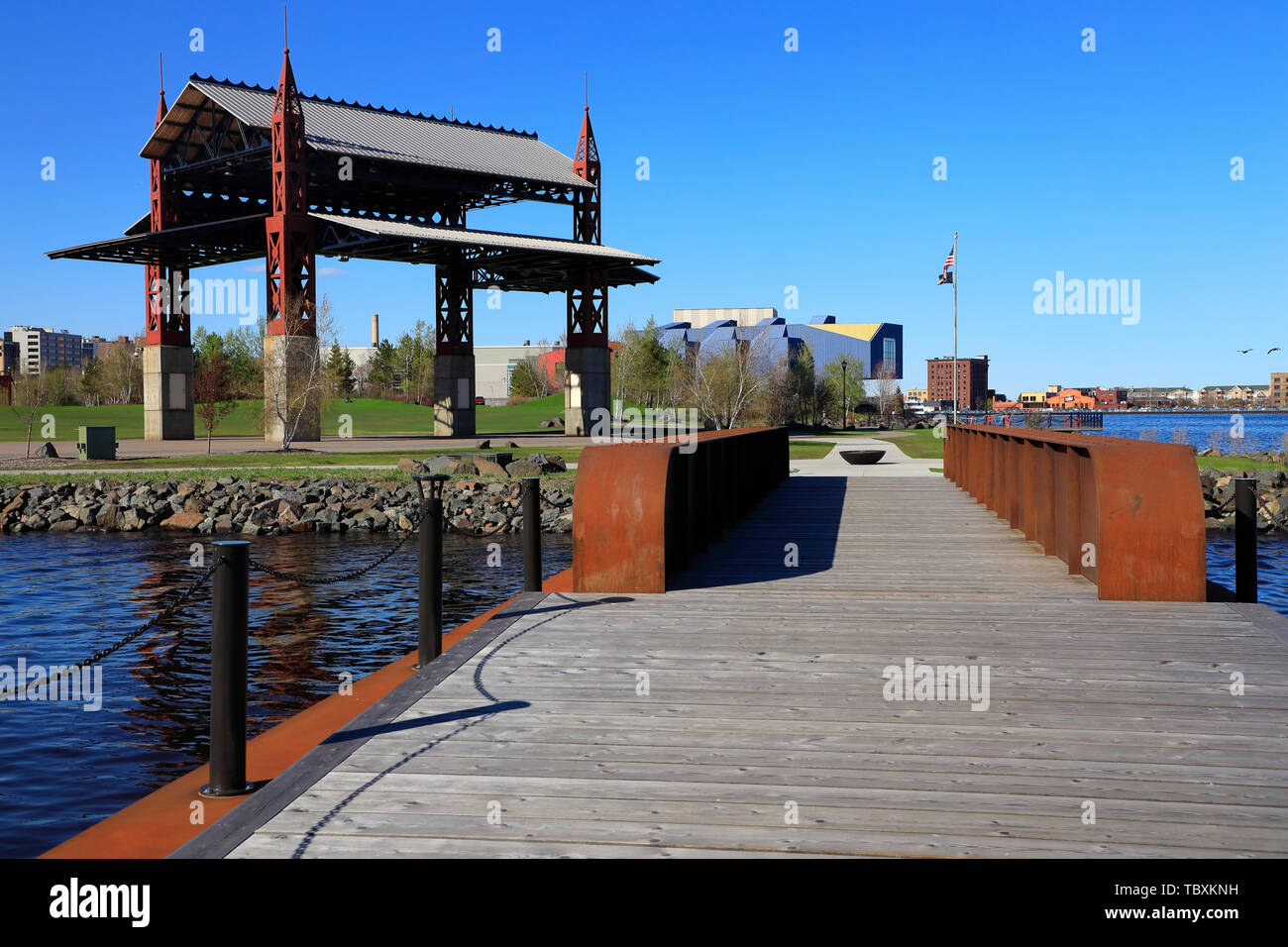 Music pavilion in Bayfront with Pier B bridge in foreground.Duluth ...