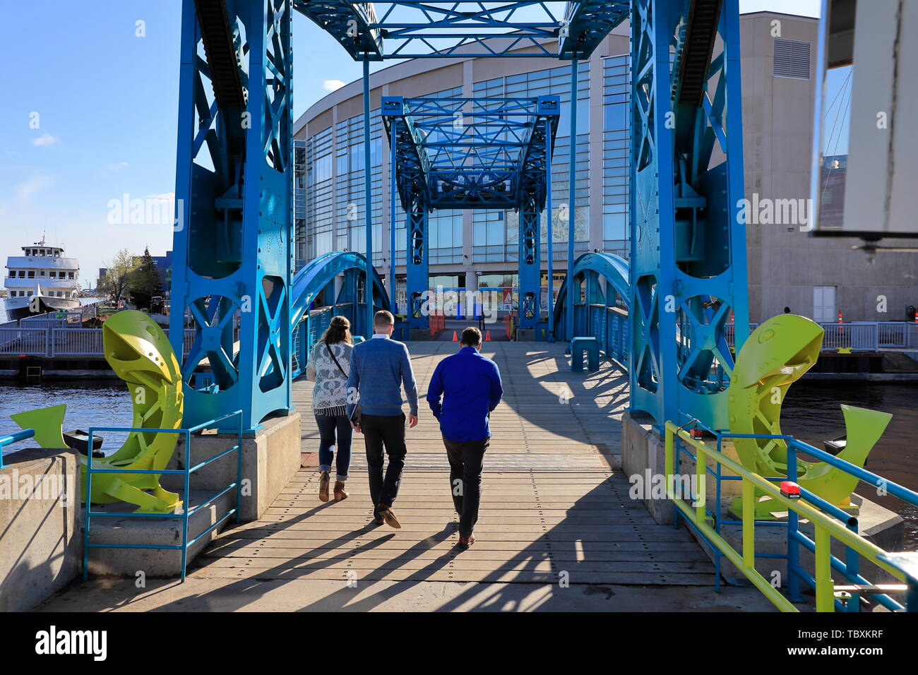 Pedestrians on Minnesota Slip Bridge aka Blue Bridge.Duluth.Minnesota ...