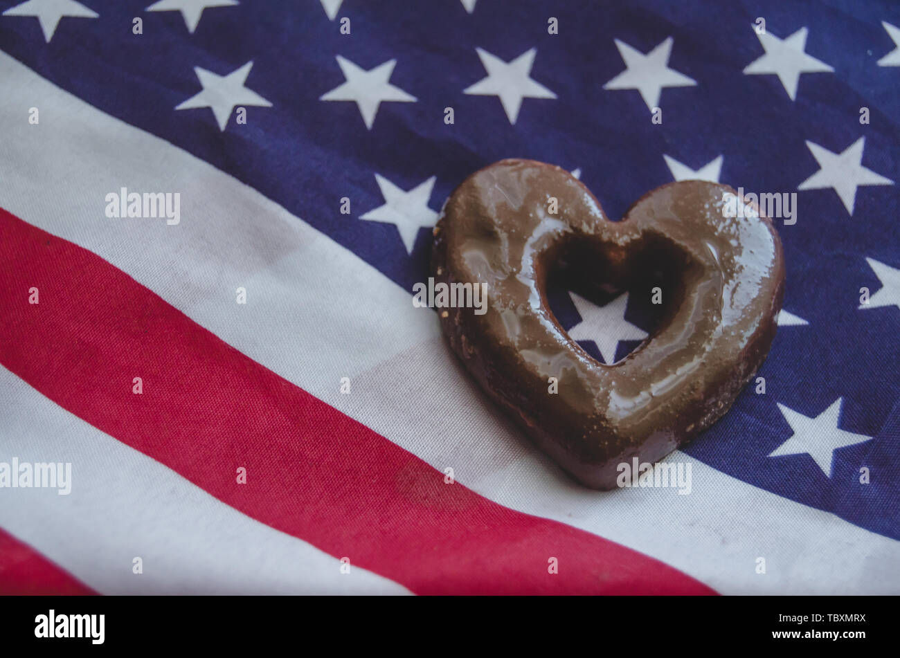 heart shaped biscuits and usa flag on wooden table happy memorial day ...