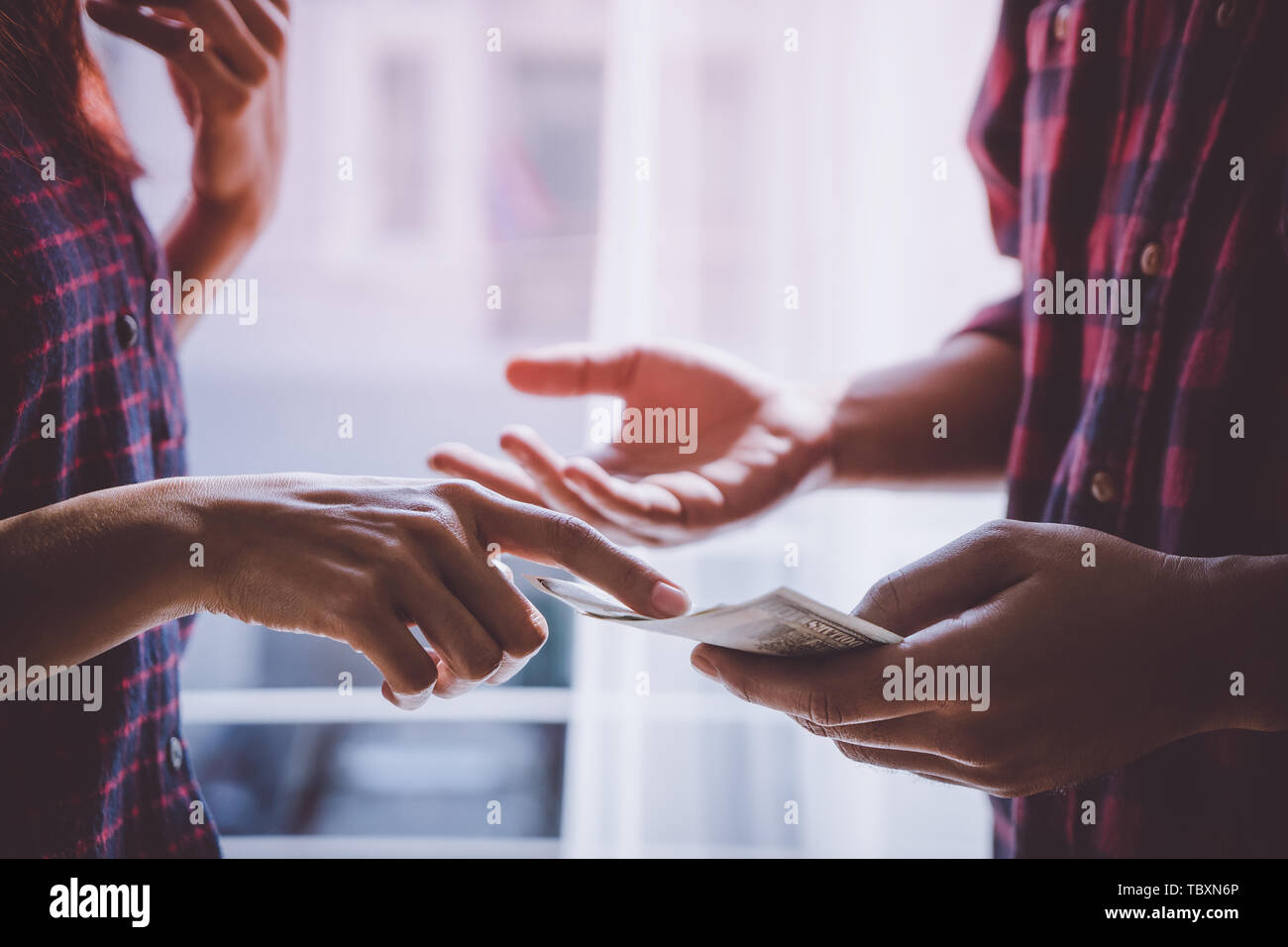 Business man hands handing money over a business dealing Stock Photo ...