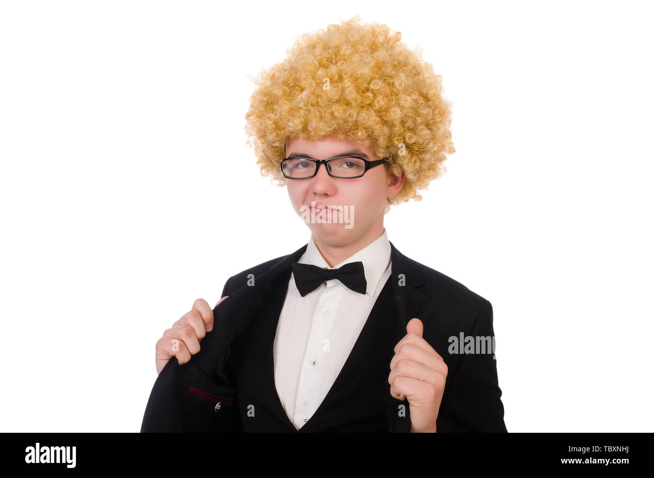 Funny man with curly hair style Stock Photo - Alamy