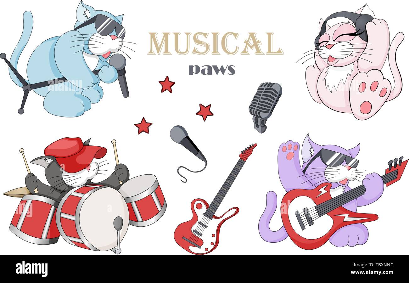 Vector illustration of funny little characters playing musical ...