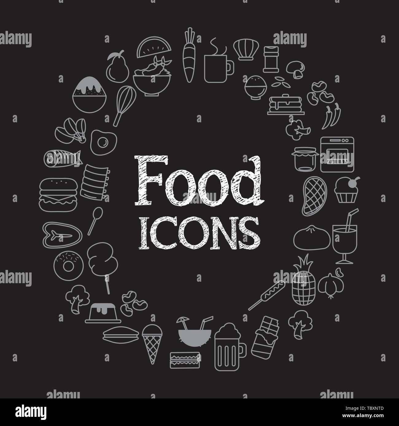 Food icons set infographic and illustration on black background Stock ...