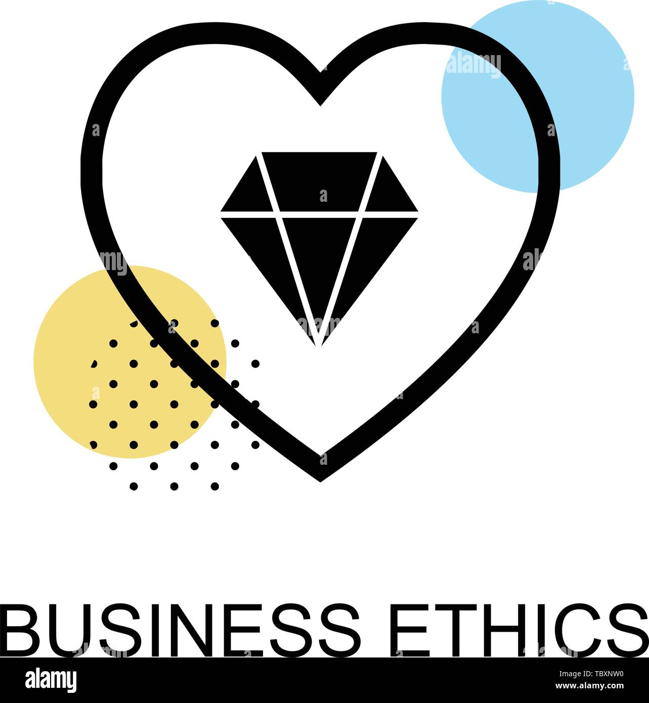 Business ethics icon with diamond and heart on white background ...