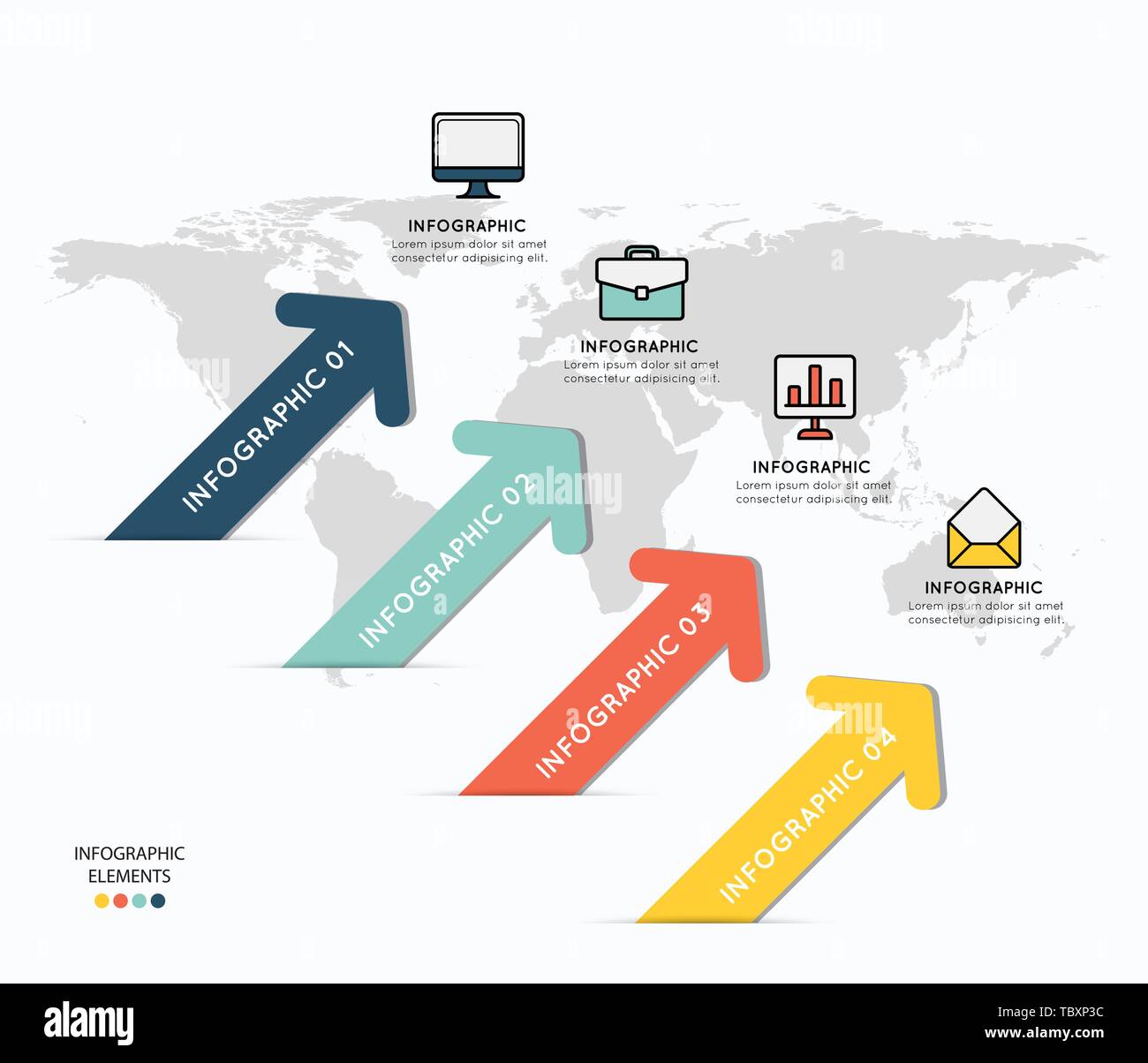Infographic elements with icons on map background.illustration Stock ...